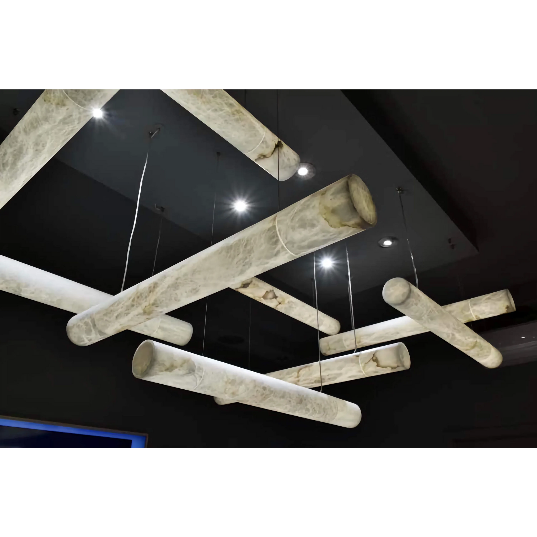 Modern Linear Alabaster Hanging Lamps Chandelier for Dining Room and ...